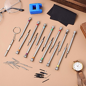 UKCOCO 13pcs Micro Precision Watch Screwdriver Set, with 13pcs Extra Replace Blades and 16pcs Steel Spring Bar Pins Repair Link Tool for Glasses Jewelry Electronics
