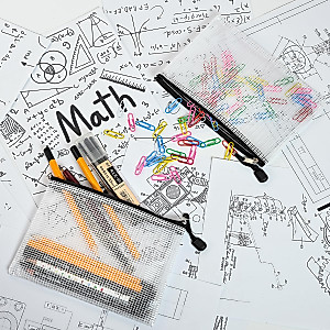 AUSTARK 10 Pcs Zipper File Bags, Waterproof Plastic Mesh Pouch for Office School, Board Game Storage Bags (B6 Size 7.6''x5.3'', White and Black)