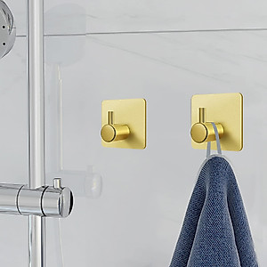 VAEHOLD Gold Adhesive Hooks, Heavy Duty Wall Hooks Waterproof Aluminum Hooks for Hanging Coat, Hat, Towel, Robe, Key, Clothes, Towel Hook Wall Mount for Home, Kitchen, Bathroom, Office (6 Pack