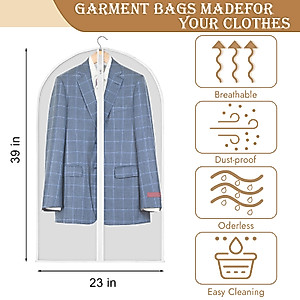 Garment Bags for Hanging Clothes, Garment Bags with Zipper, Garment Bags for Travel, Translucent Suit Bag for Hanging Clothes, Suits (23'' X 39'', 10 Pack)