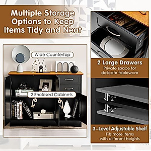 PETSITE Buffet Cabinet, Kitchen Sideboard with Storage Cabinets & Drawers, Adjustable Shelf, Modern Credenza Coffee Bar Server Console Table Cupboard for Entryway Living Dining Room