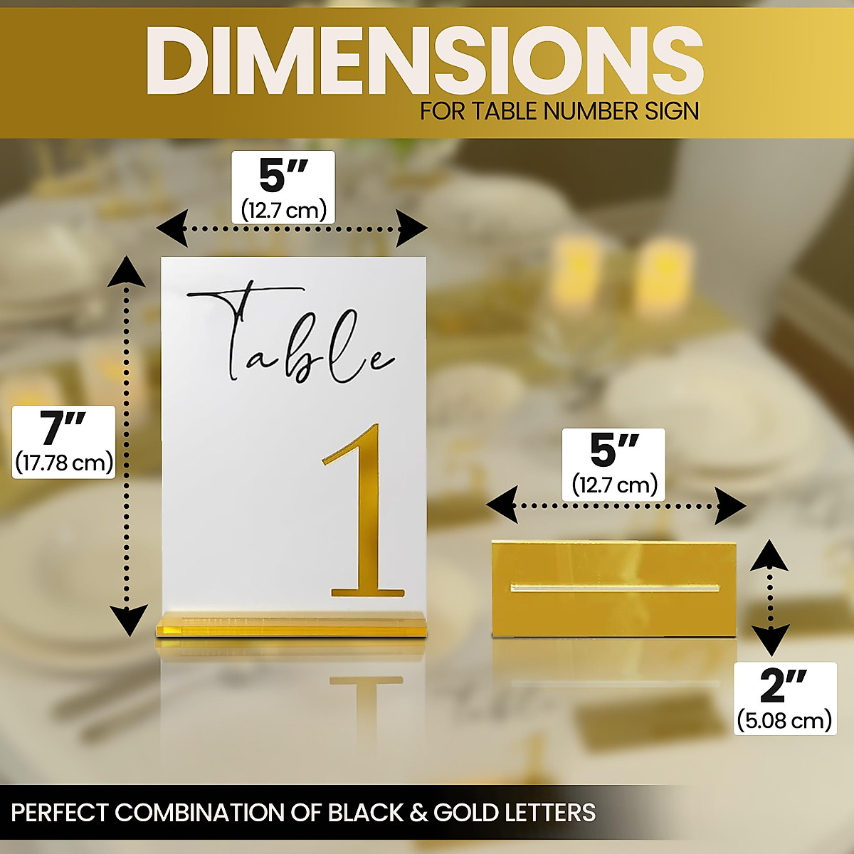 Table Numbers-Mirrored Gold Table Numbers & Base-Frosted Acrylic Table Numbers -Wedding Decorations for Reception-Minimalistic font table number stands 7x5-wedding table numbers for wedding reception