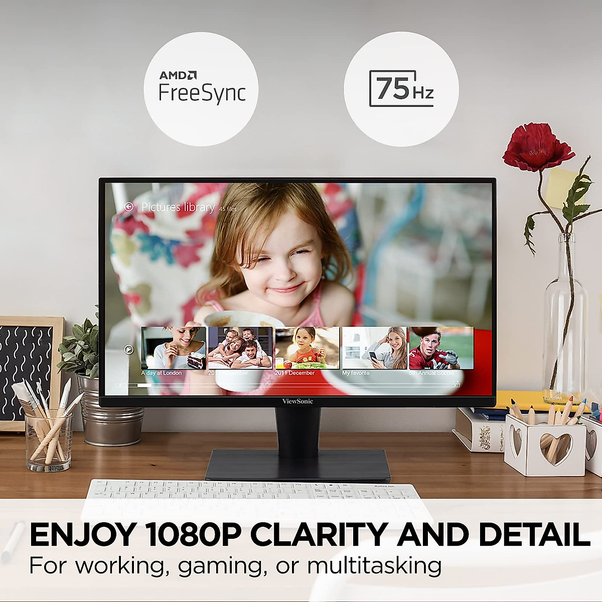 ViewSonic VS2447M 24 Inch 1080p Monitor with 100Hz, FreeSync, Thin Bezels, Eye Care, HDMI, VGA Inputs for Home and Office