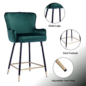 QUINJAY 26" Green Counter Height Bar Stools Set of 2, Velvet Upholstered Gold Bar Stools with Wing Back, Modern Kitchen Island Bar stools with Footrest High Dining Chairs for Dining Room Home Pub