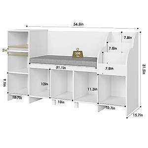 HOSTACK Kids Reading Nook, Nursery Bookshelf and Bookcase with Bench, Book Shelf Organizer with Seat Cushion and 6 Storage Cubbies for Playroom, Bedroom, White