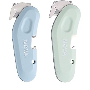 2 Pack 3-in-1 Magnet Nova Pop-open Cutter Mini Box Cutter with Safety Conceald Blade, Keychain Box Opener