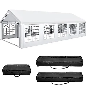 DWVO 16x32 ft Outdoor Heavy Duty Party Tent Wedding Event Shelters Upgraded Galvanized Canopy with Large White Roof, Removable Sidewalls & Storage Bags