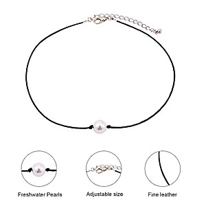 Pearl Necklace Single Pearl Choker Necklace for Women Leather Cord Choker for Teen Girls Handmade Choker Jewelry Gift