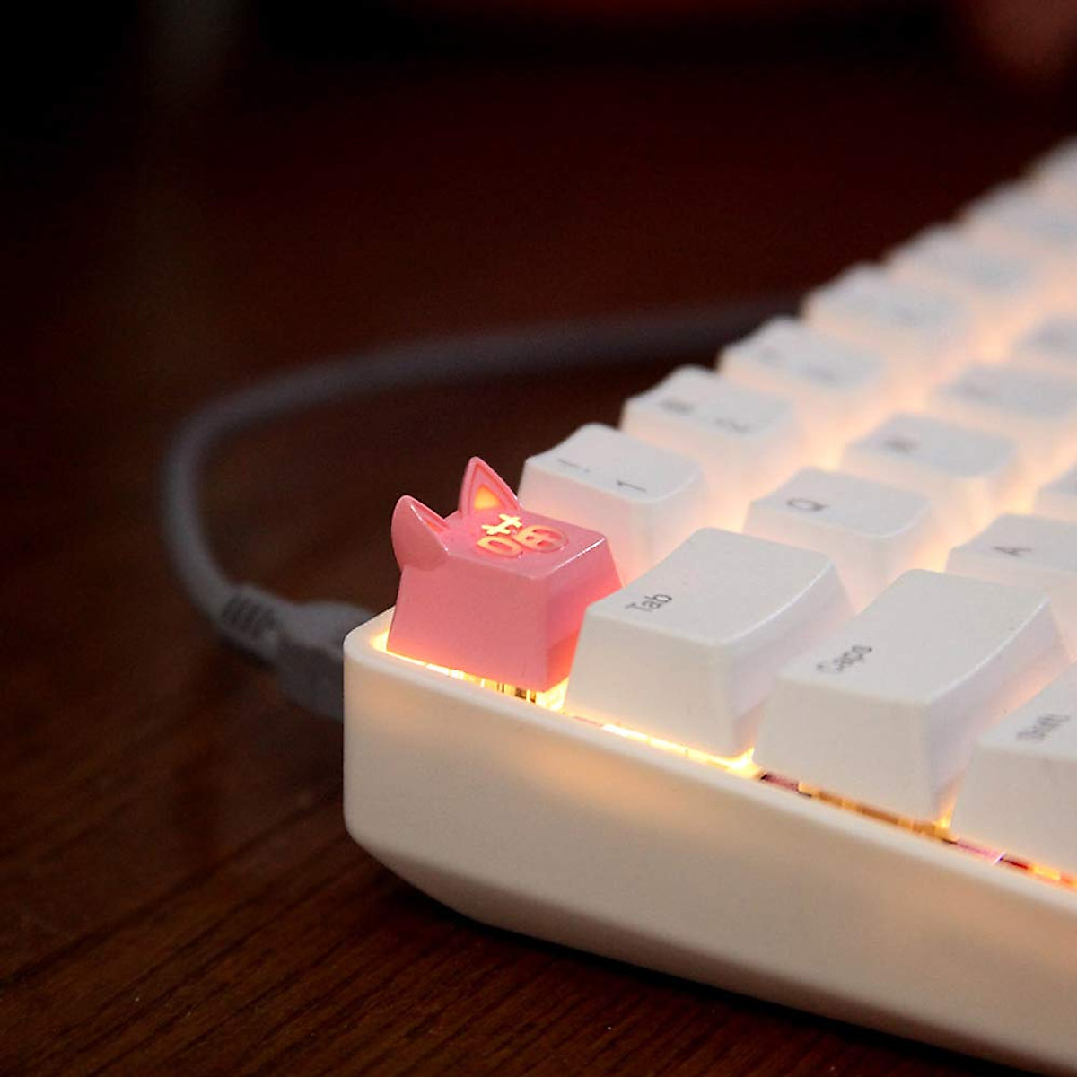 HFSECURITY Cute Cat Ears Design Backlit Keycaps for Cherry Mx Switch Mechanical Gaming Keyboard Use 3D Resin Pink Keycaps