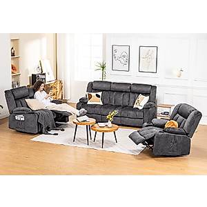 COMHOMA Manual Recliner Chair Set，Fabric Reclining Sofa Chair with Cup Holders, Upholstered Recliner with Side Pockets Suitable for Living Room Furniture (3+2+1)