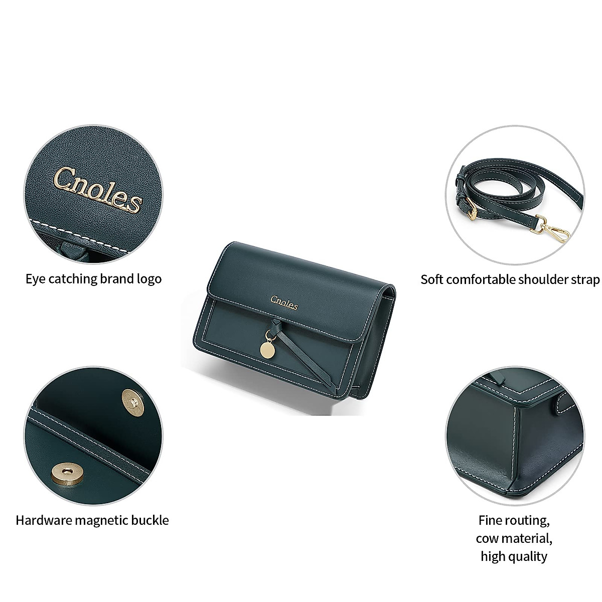 Cnoles Small Crossbody Shoulder Bag for Women Genuine Leather Cell Phone Bags Card Holder Wallet Purse and Handbags Green