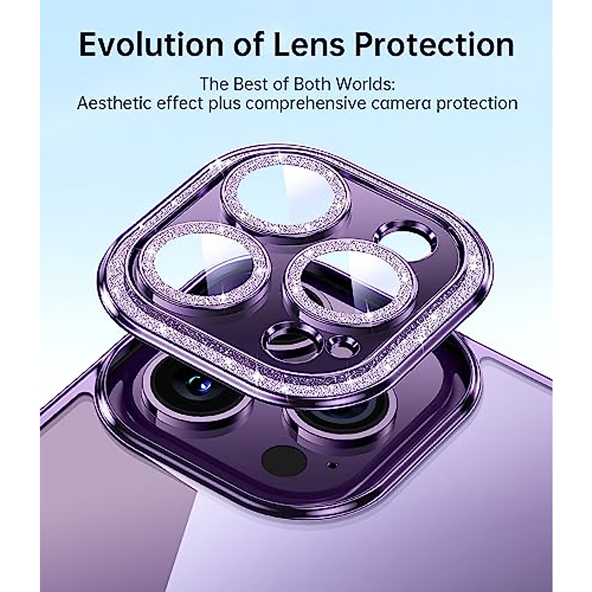 JAZZCAMEL for iPhone 14 Pro Max Case with Onepiece Glitter Camera Protector,Military Anti-Slip Gear Line, Military Drop Protection, Slim Luxury for Women Girls Men Clear Phone Case 6.7'' - Purple