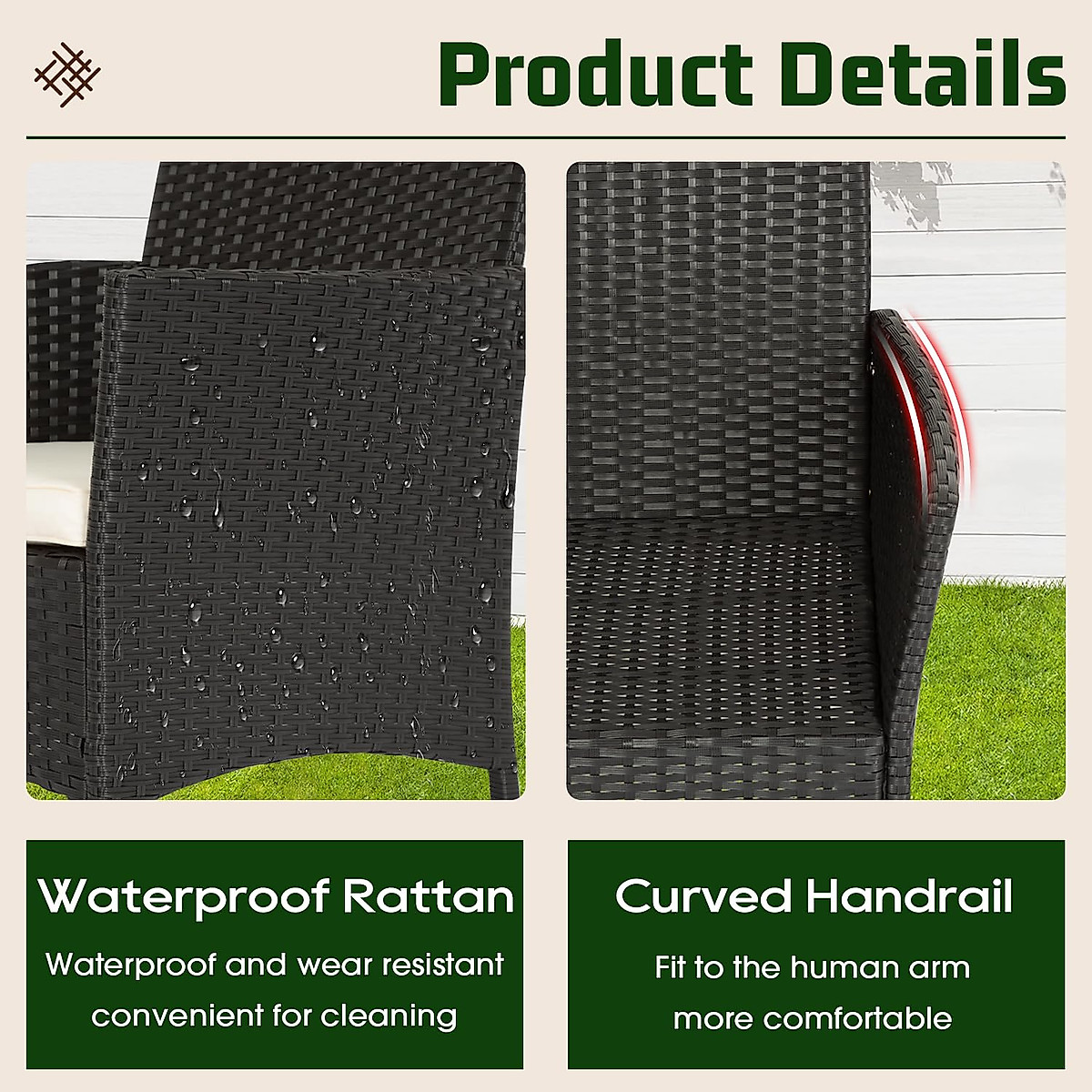 FDW Patio Furniture Set 4 Pieces Outdoor Rattan Chair Wicker Sofa Garden Conversation Bistro Sets for Yard,Pool or Backyard