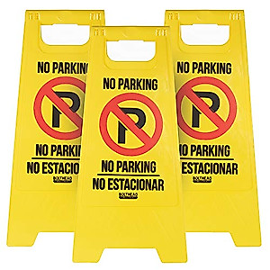 Bolthead Industrial Hi Viz No Parking Sign | English and Spanish (No Estacionar) | Double-Sided, Portable, Fold-Out | 3 Pack