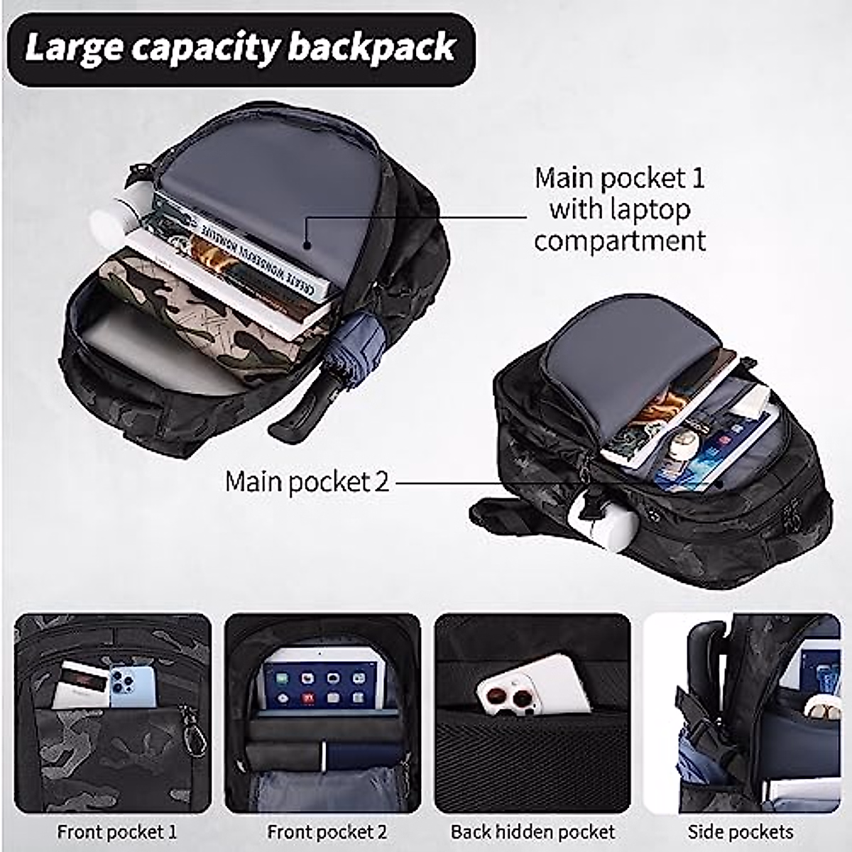 Laptop Backpack, Teenage Boys Men's Backpack Daypack 17-inch Computer Bags Work Business Travel Large Bookbag for Middle High School College Student, USB Charging Water Resistant Anti-Theft, Black