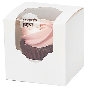 qiqee 100pcs Auto-Popup Mini Cupcake Boxes Individual White 2.5" x 2.5" x 2.5" Single Cupcake Carrier Container for Wedding Favor Birthday ＆ Party（Mini Size）