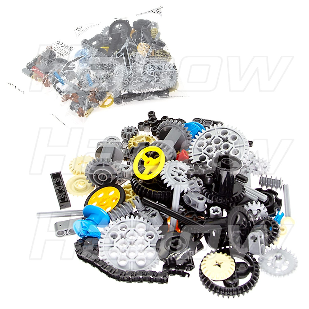 Habow 116pcs Technic-Parts Gears-Axle-Pin-Connector Compatible with Lego-Technic, Wheels Link Chain Gear Rack Steering Wheel Technic Bush Hook Tow Ball String Reel Differential. MOC Building-Blocks.