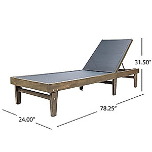 Christopher Knight Home Summerland Outdoor Mesh Chaise Lounge with Acacia Wood Frame, Grey Finish / Dark Grey Mesh