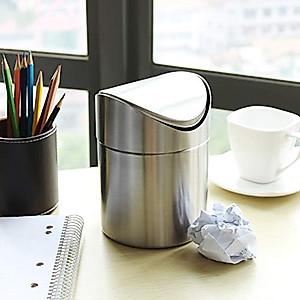 Stainless Steel Small Trash Cans , Trumpet Desktops Mini Creative Covered Desk Kitchen Living Room Trash Cans 5" x 6.5" inch