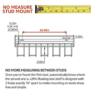 C2M Heavy Duty Floating Tool Shelf & Organizer | Wall Mounted Garage Storage Rack for Handheld & Power Tools | USA Made, 100# Weight Limit, Compact Steel Design | Perfect for Milwaukee Tools | Red