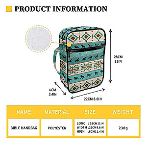 Coloranimal Southwestern Aztec Native Navajo Horse Print Bible Bags with Handle Zippered Pocket Carrying Book Bible Covers for Women Carrier Tote Bags Purse
