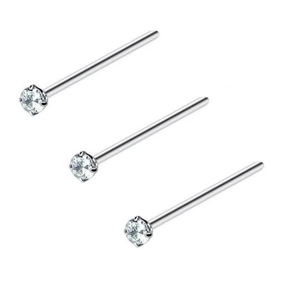 20G IMPLANT GRADE TITANIUM PRONG SET 3MM CZ BENDABLE FIT NOSE PIN PIERCING STUD Style 88888-738