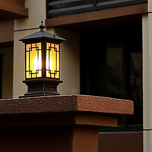 SZHANG Chinese Style Outdoor Waterproof IP65 Courtyard Lighting Fixtures Terrace Lights Gate Pillar Lights Creativity Fences Home Landscape Garden Outdoor Villa Pillar Lights Mains Wiring Type
