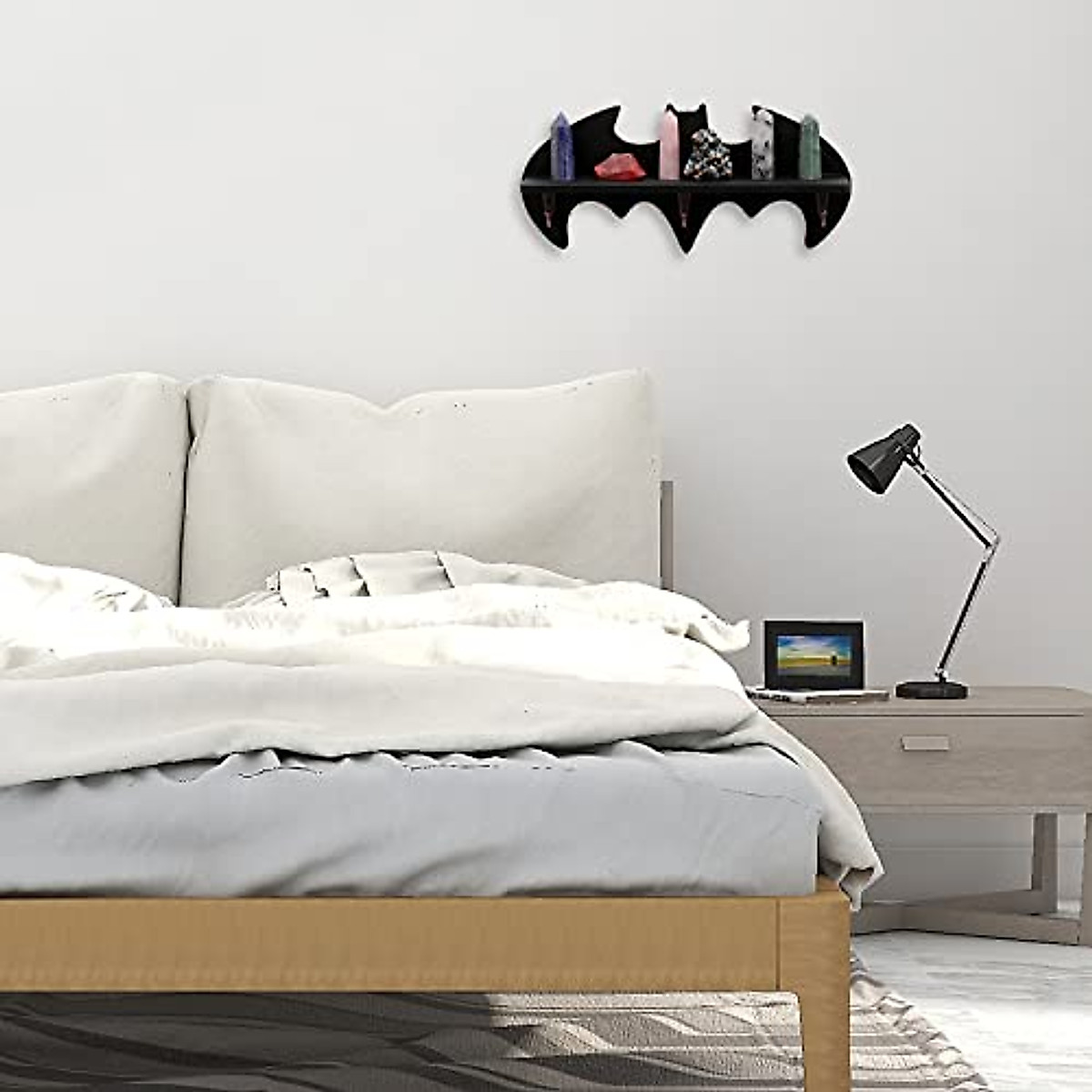 HYLEHE Bat Shelf Crystal Shelf Wall Mounted Floating Shelves-Hanging Floating Wooden Shelves for Goth Home Bedroom or Bathroom-Witchy Room Decor for Crystal Keys