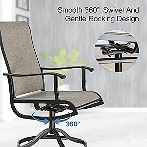 Iwicker Patio Textilene Mesh Fabric Swivel Dinging Chairs Outdoor Gentle Rocker Chair Set of 2 with High Back and Armrest