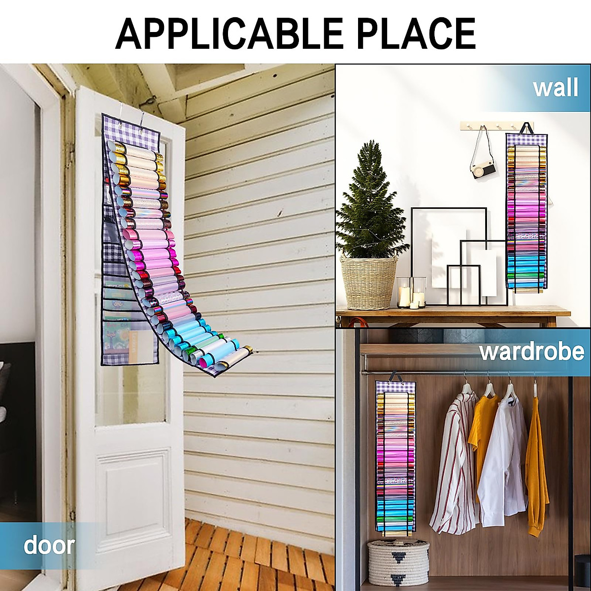 Amremsu Vinyl Roll Rack Vinyl Storage Organizer, 44 Compartment Vinyl Roll Holder with 18 Mesh Bag Storage Wall Mounted/Door Mounted Vinyl Roll Storage,Cricut Vinyl Storage, Vinyl Storage Racks