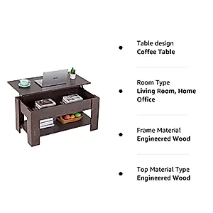 FDW Lift Top Coffee Table with Hidden Compartment and Storage Shelf Wooden Lift Tabletop for Home Living Room Reception Room Office (Espresso)