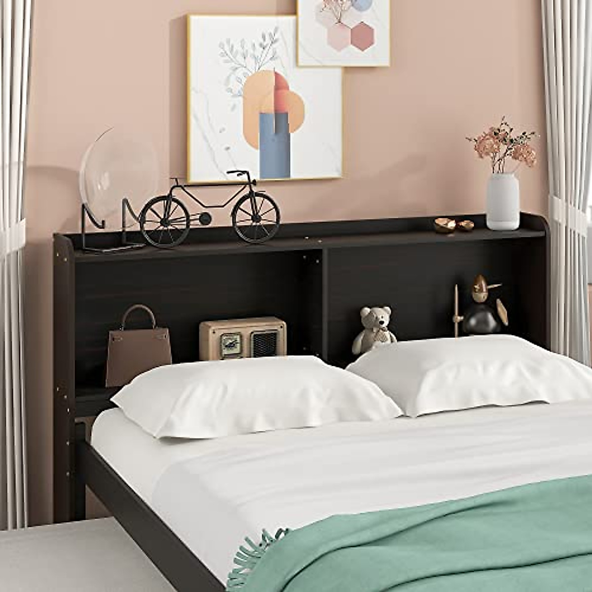 BIADNBZ Full Size Platform Bed with Trundle and Drawers, Wooden Bedframe with Storage Headboard&Bookcase for Kids Teens Bedroom, No Box Spring Needed, Espresso