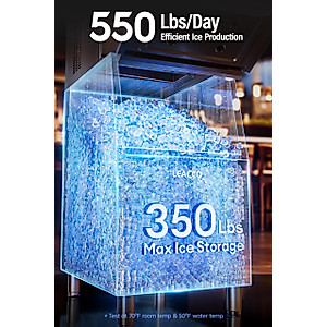 Leacco Commercial Ice Maker Machine 550LBS/24H with 350LBS Stainless Steel Storage Bin, Air Cooled Modular Ice Cube Machine, 1200W