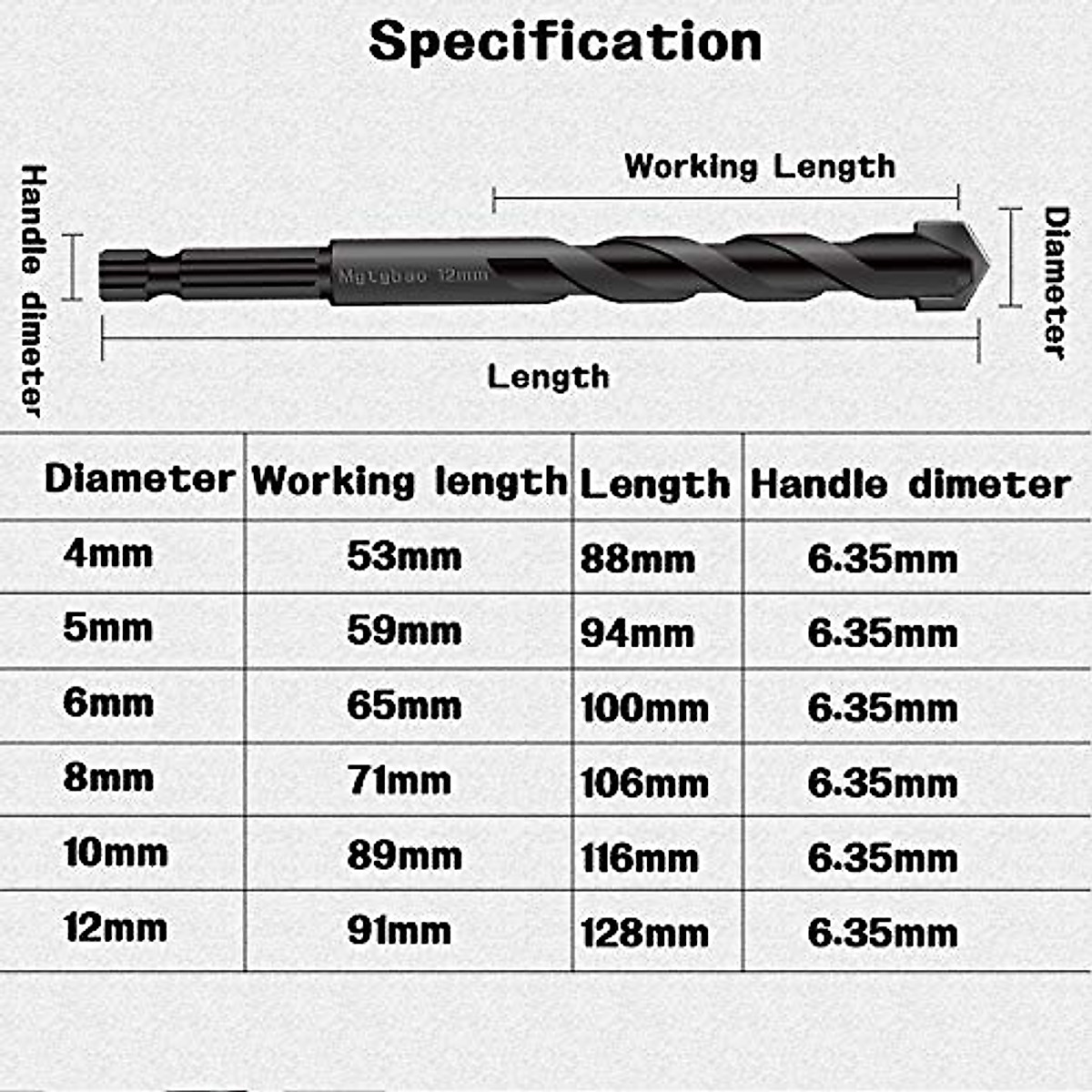 15 pcs Black Masonry Drill Bits Set, Mgtgbao Ceramic Tile Drill Bits Carbide Tip for Glass, Brick, Tile, Concrete, Plastic and Wood with Size 4mm,5mm,6mm,8mm,10mm,12mm