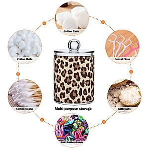 ALAZA 4 Pack Qtip Holder Dispenser Leopard Print Cheetah Cotton Ball Cotton Swab Cotton Round Pads Floss Clear Bathroom Storage Containers Plastic Apothecary Jars with Lids