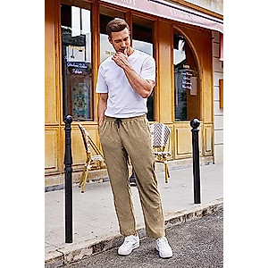 COOFANDY Men's Jogger Pants Running Hiking Drawstring Trousers Work Sweatpants Khaki