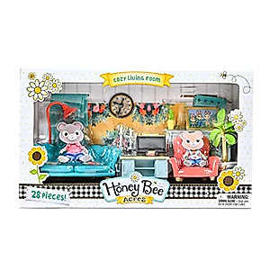 Honey Bee Acres Cozy Living Room Décor – 28 Pieces Accessory Set | Colorful Farmhouse Doll Furniture | Pretend Play Toys for Kids - Sunny Days Entertainment