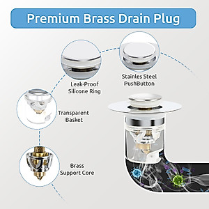 2 Pack AIHAOMAI Universal Bathroom Sink Stopper in Brass,1.29-1.75 Inch Pop Up Basin Sink Drain Stopper, Sink Drain Strainer with Anti Clogging Filter Hair Catcher