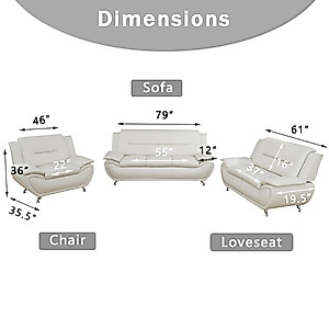 Dekmxas Leather 2 Piece Sofa Set, Sectional Couch, Modern Sofa for Living Room, Bedroom - B-Creamy White