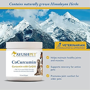 Ayush Pet CoCurcumin with Coq10, Muscle and Joint Pet Superfood Powder, Heart and Digestion Support, Small or Large Animals, Young and Senior Pet Supplement by Ayush Herbs, 5.2 Ounces