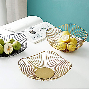 IBWell Short Curved-Edge Modern Creative Stylish Single Tier Dish,Metal Iron Wire Fruit Vegetables Bread Decorative Stand Serving Bowls Basket Holder (Black)