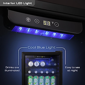 LAUREL CANYON Beverage Refrigerator-Mini Fridge, 95 Can Glass Door for Soda, Beer, Wine Small Drink Dispenser Cooler for Office, Bar, 2.6 cu ft, Black