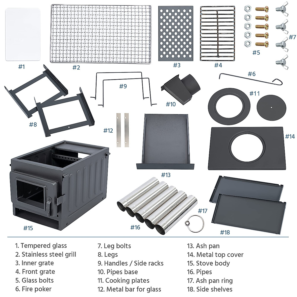 PMNY Wood Burning Stove, Hot Tent Stove Kit with Chimney Pipes, Side Racks and View Window, Multipurpose Camping Stove for Tent, Shelter, Heating and Cooking