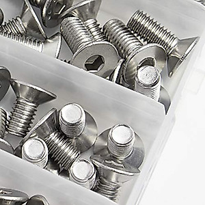 M6 x 8mm 12mm 16mm 20mm 25mm Flat Head Hex Socket Cap Screws Countersunk Bolts, 304 Stainless Steel, Fully Threaded, Bright Finish, Metric Allen Hex Drive, Assortment Kit 50PCS