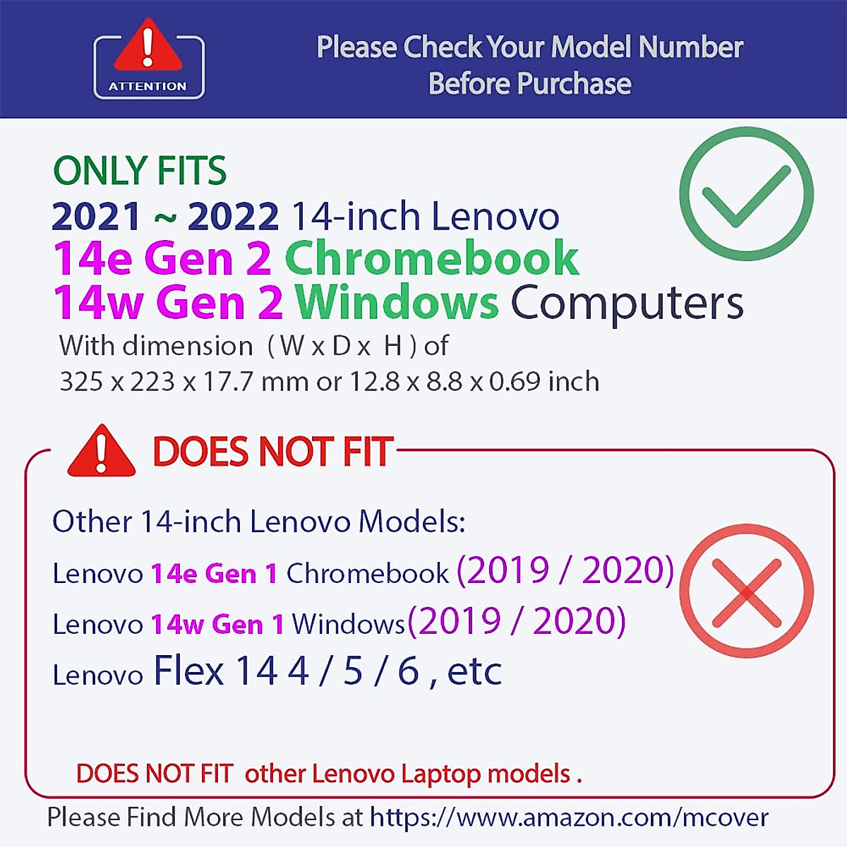 mCover Case Compatible for 2021~2022 14" Lenovo 14e Chromebook Gen 2 / 14w Windows Gen 2 Series non-2-in-1 Computers ONLY (NOT Fitting Any Other Lenovo Models) - Pink
