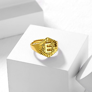 U7 Letter Ring for Women Gold Plated Open Wrap Style Knuckle Party Jewelry Hexagon Initial Signet Rings P