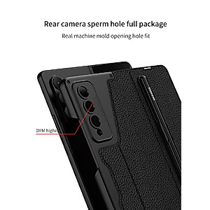 FYTON Galaxy Z Fold 4 Case with S Pen Holder (Removable), Z Fold 4 Case with Hinge Protection, Leather Case with Kickstand Function for Samsung Galaxy Z Fold 4 5G 2022, Black, Cloud Black