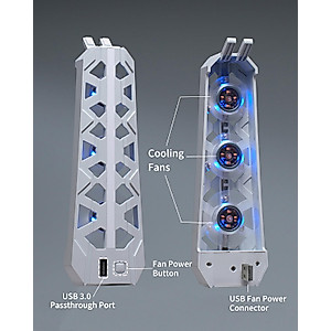 Anspect PS5 Cooling Fan, PS5 Accessories Cooler with High-Performance Cooling Fans(7000RPM), LED Light, Air Balance Blade, USB3.0 Hubs, Efficient Cooling System for PS5 Digital/Disc Edition