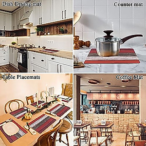 U'Artlines Retro Rustic Wood Texture Placemats Set of 6,Stain Resistant Waterproof Table Mats Trivets for Hot Dishes Washable Rubber Heat Resistant Placemat for Kitchen Dining Table Decoration,Red