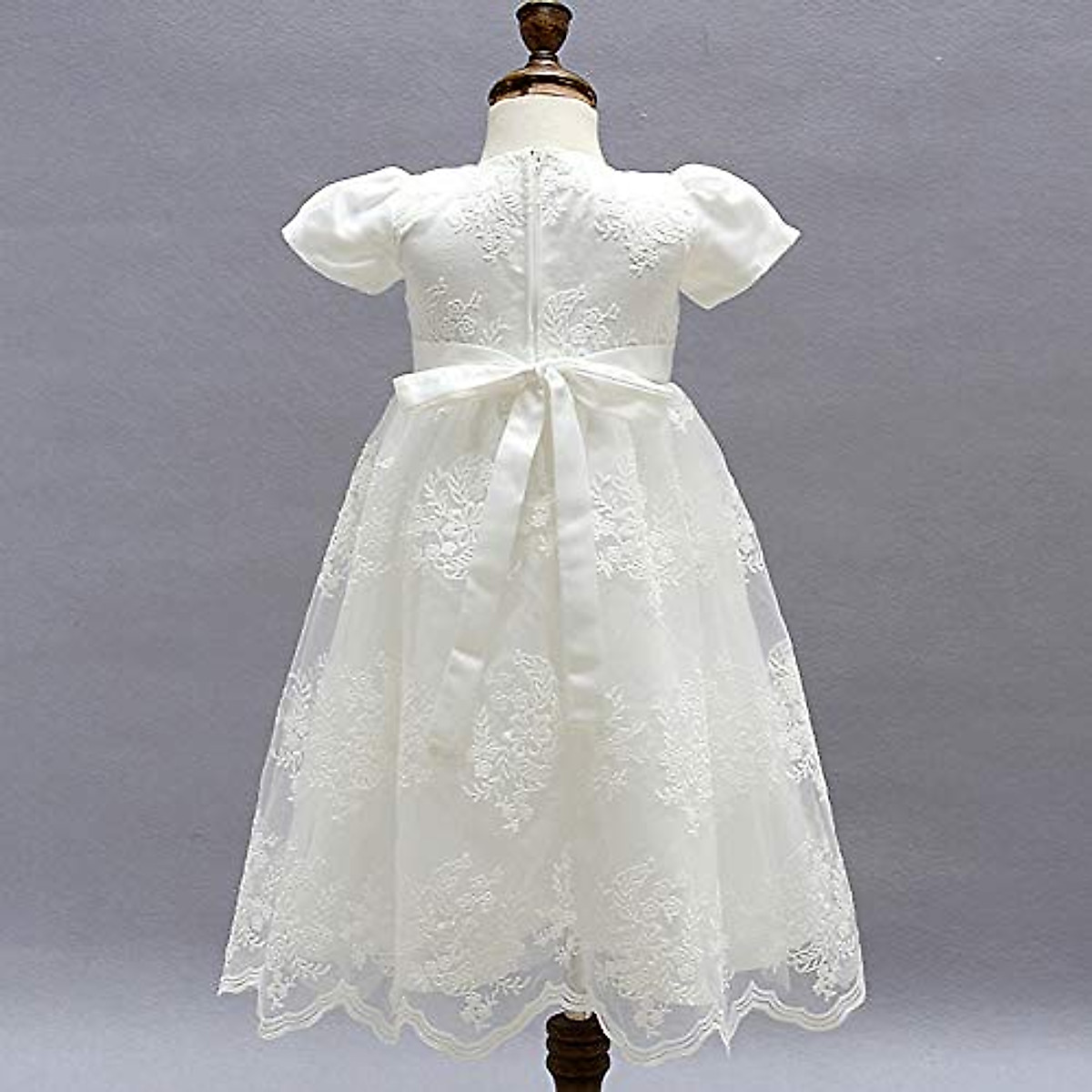 Silver Mermaid Baby Girls Floral Embroidery Baptism Christening Dress Special Occasion Formal Gown Outfit(3M,Ivory White)
